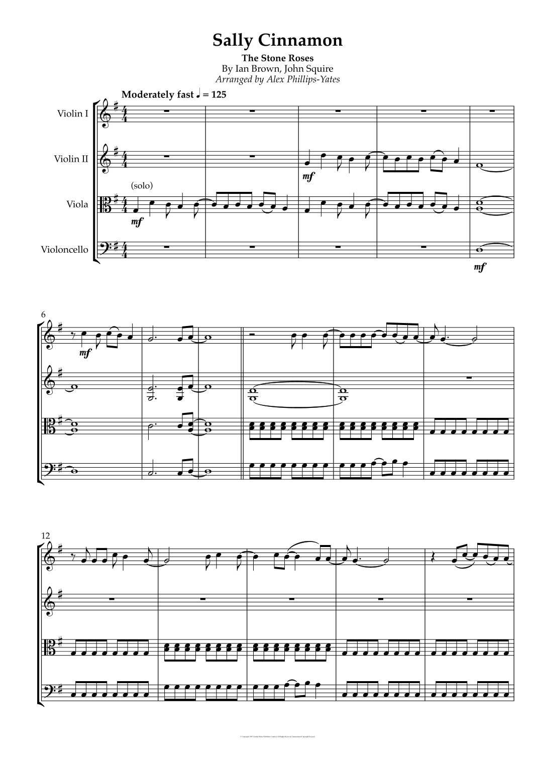 Sally Cinnamon (arr. Alex Phillips-Yates) by The Stone Roses Sheet ...