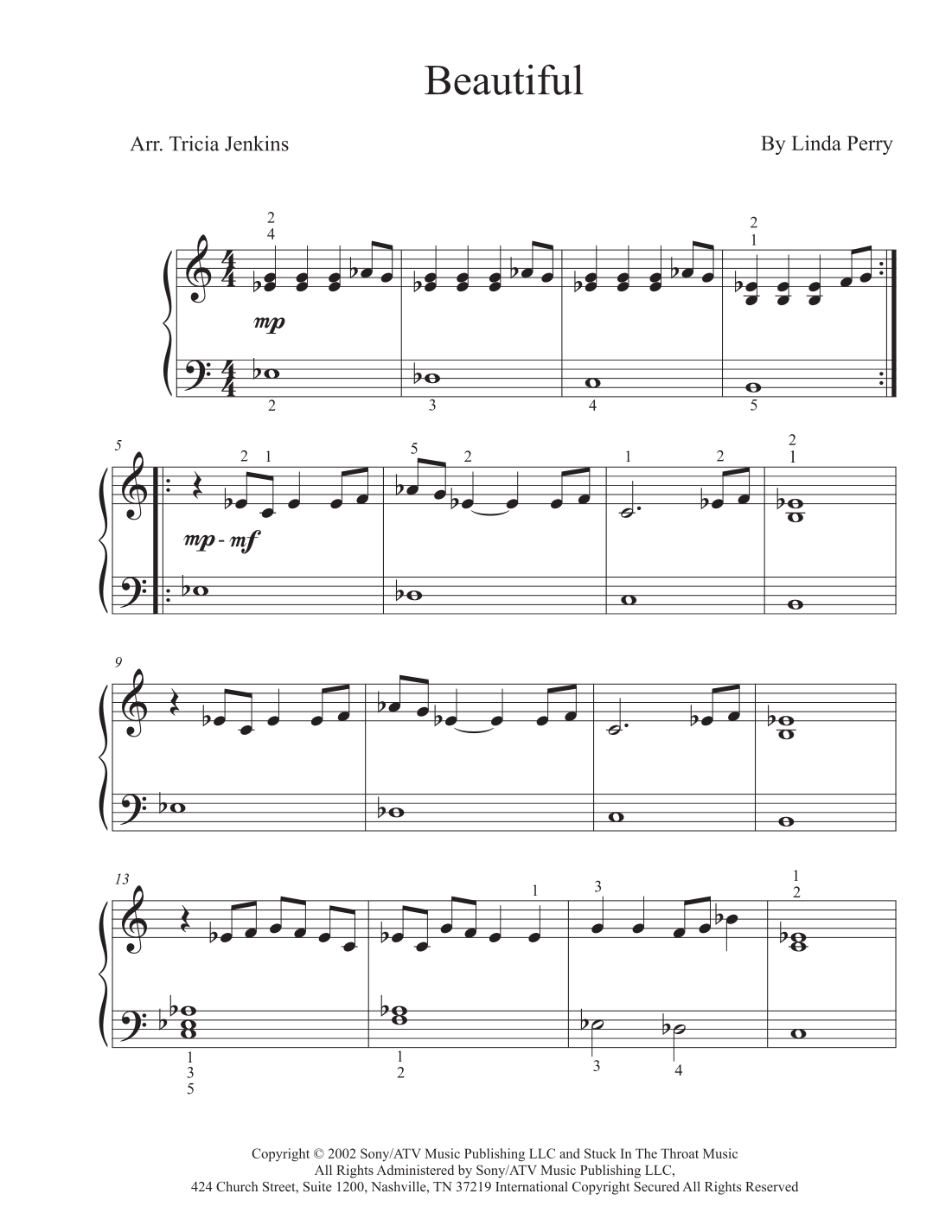 Beautiful (arr. Tricia Jenkins) by Christina Aguilera Sheet Music for ...