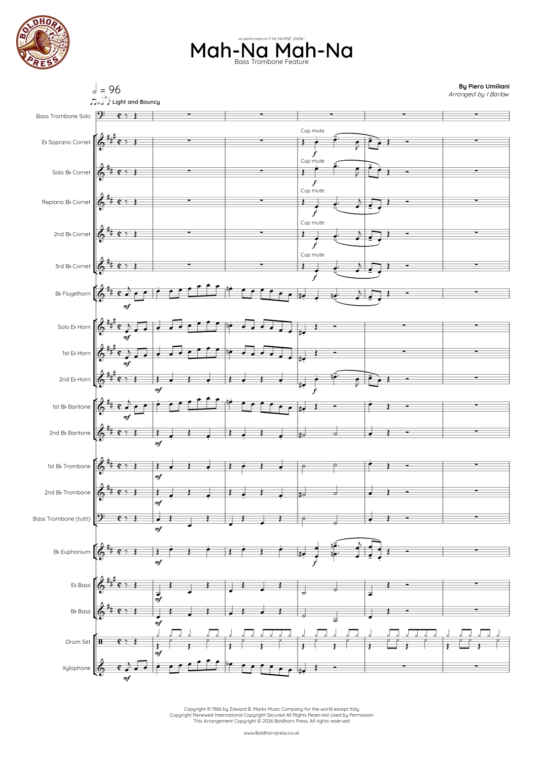 Mah-Na Mah-Na (arr. Ian Barlow) by Piero Umiliani Sheet Music for Brass ...