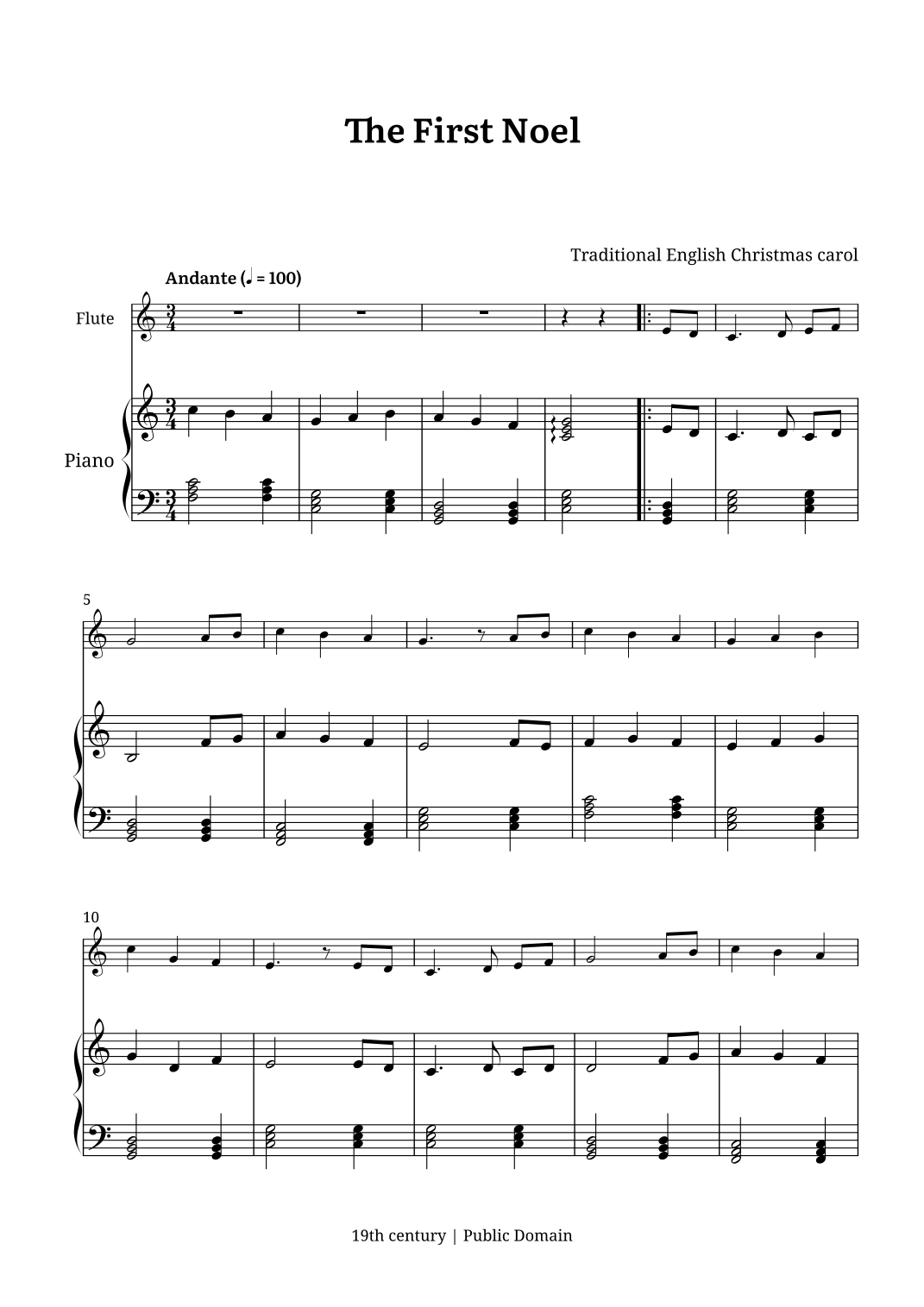 The First Noel — Flute & Piano (C major) (arr. D. M. Scores) by ...