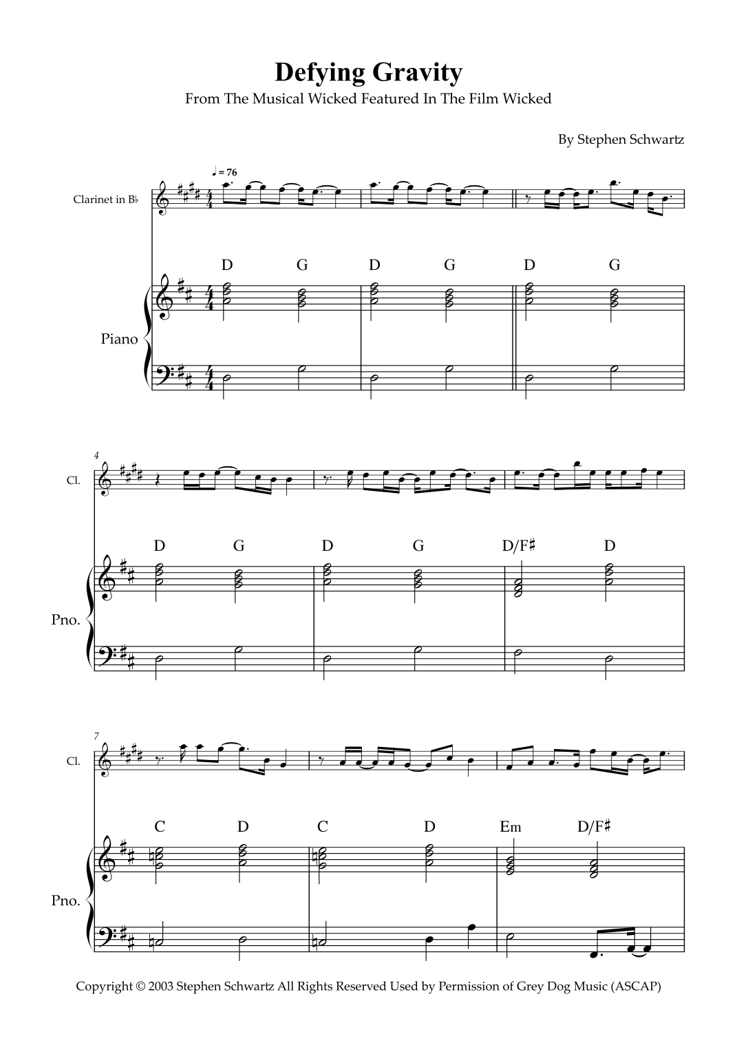 Defying Gravity (arr. Wesley S. SIlva) by Stephen Schwartz Sheet Music ...