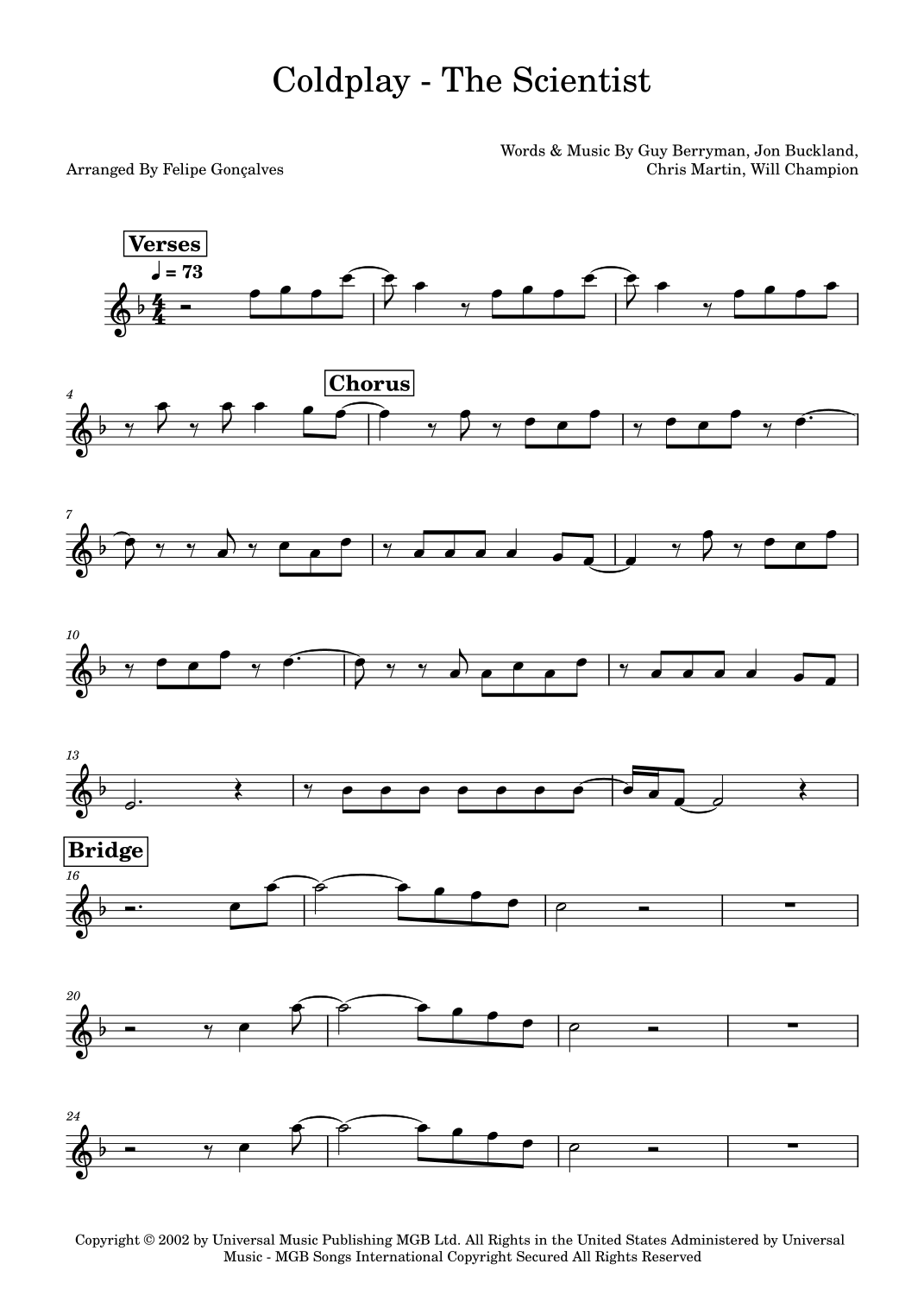 The Scientist (arr. Felipe Gonçalves) by Coldplay Sheet Music for Flute ...