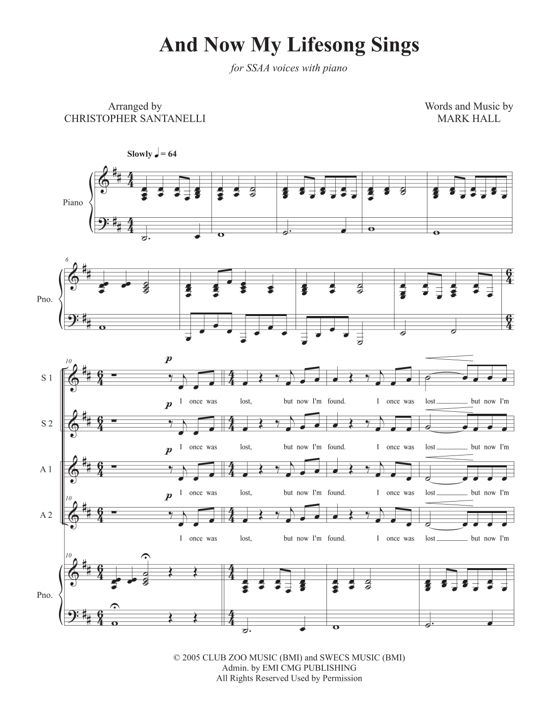 And Now My Lifesong Sings (arr. Christopher Santanelli) by Casting ...