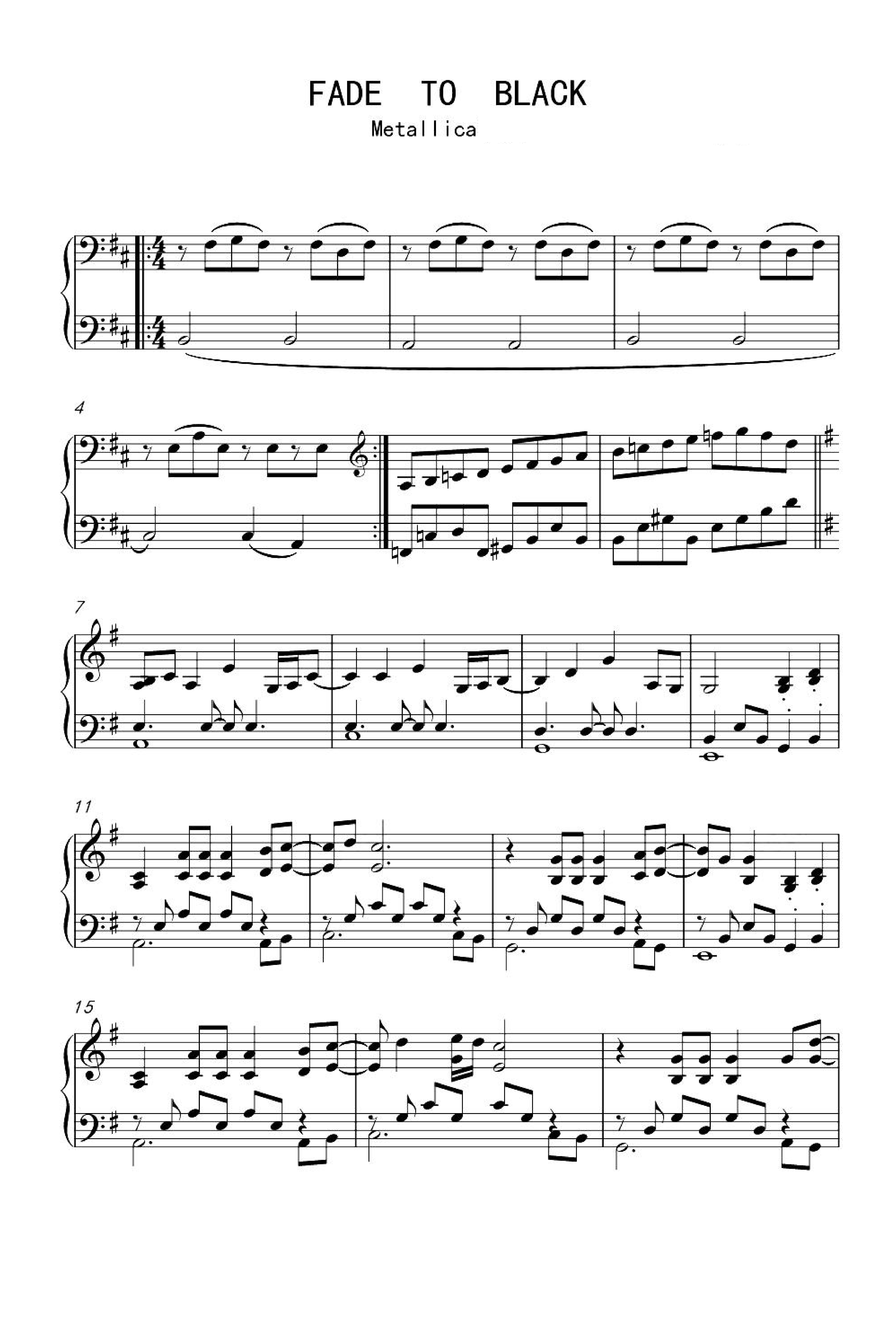 Fade To Black (arr. Metallica) by Metallica Sheet Music for Piano Solo ...