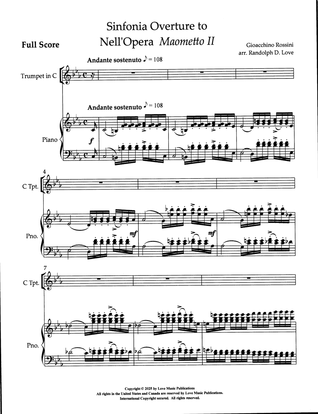 Sinfonia Overture to Nell' Opera Maometto II (arr. Dr. Randolph D. Love ...