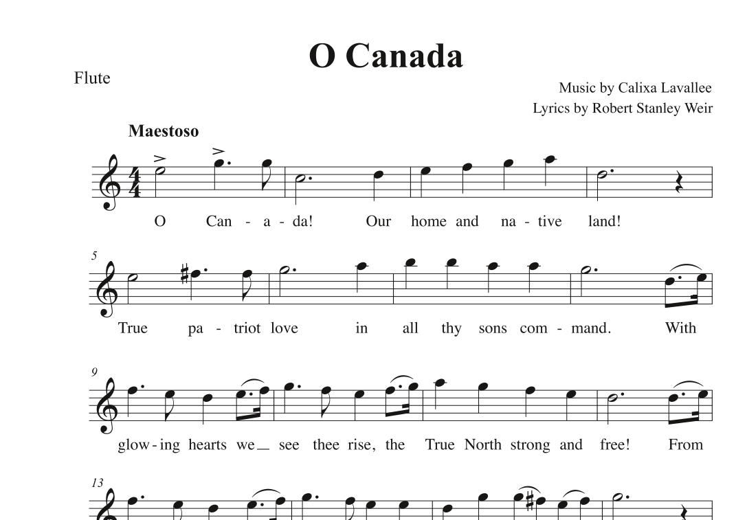 O Canada - Easy for Flute (arr. Avgusta Udartseva) by Calixa Lavallee ...