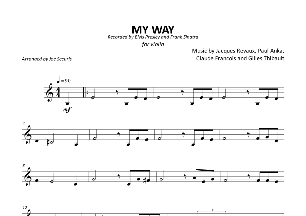 My Way (arr. Joe Securis) par Elvis Presley Partitions pour Violon solo ...