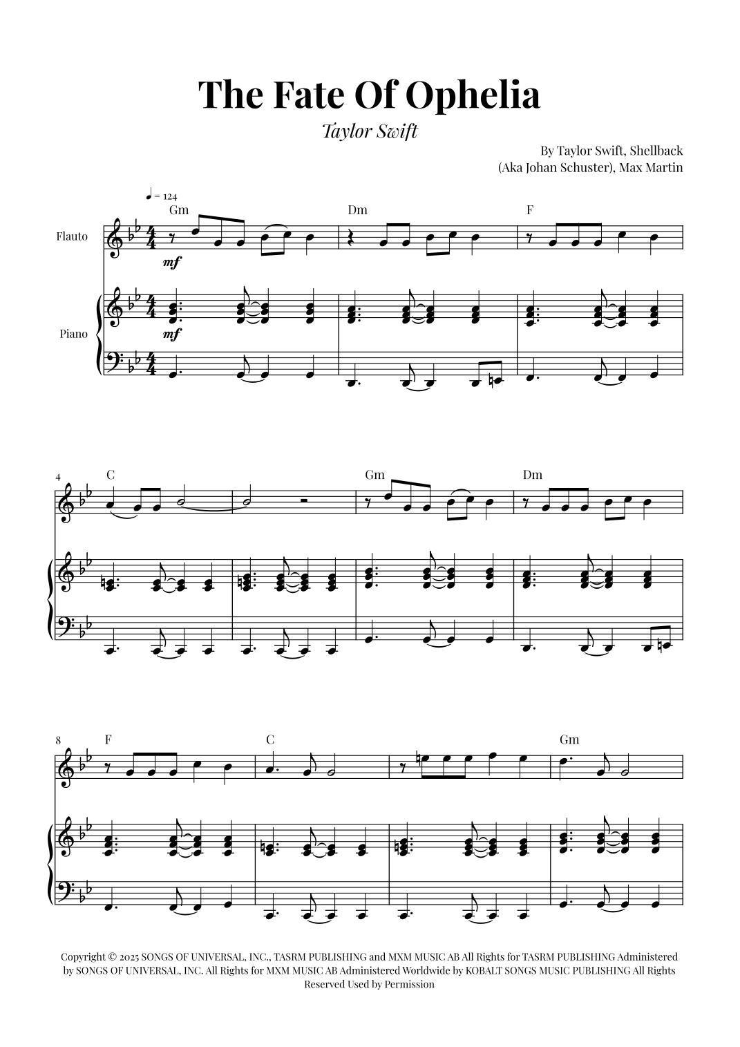 The Fate Of Ophelia (arr. Glauco Fernandes) by Taylor Swift Sheet Music ...
