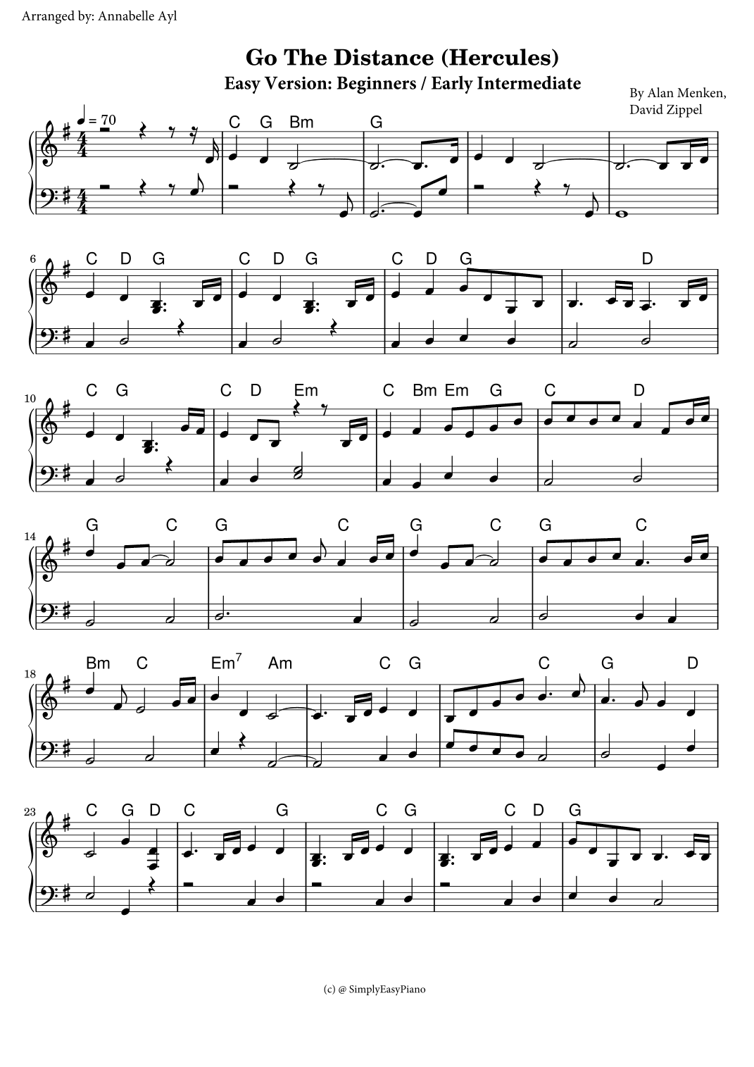 Go The Distance (arr. Annabelle Ayl) by Michael Bolton Sheet Music for ...