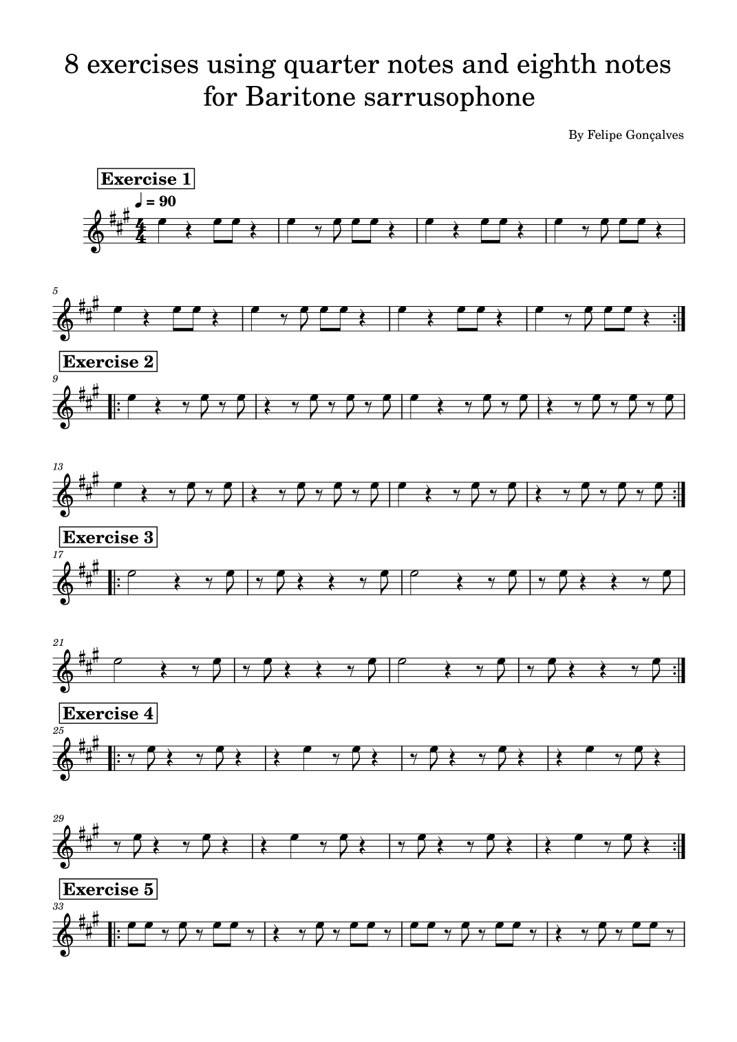 8 exercises using quarter notes and eighth notes for Baritone ...