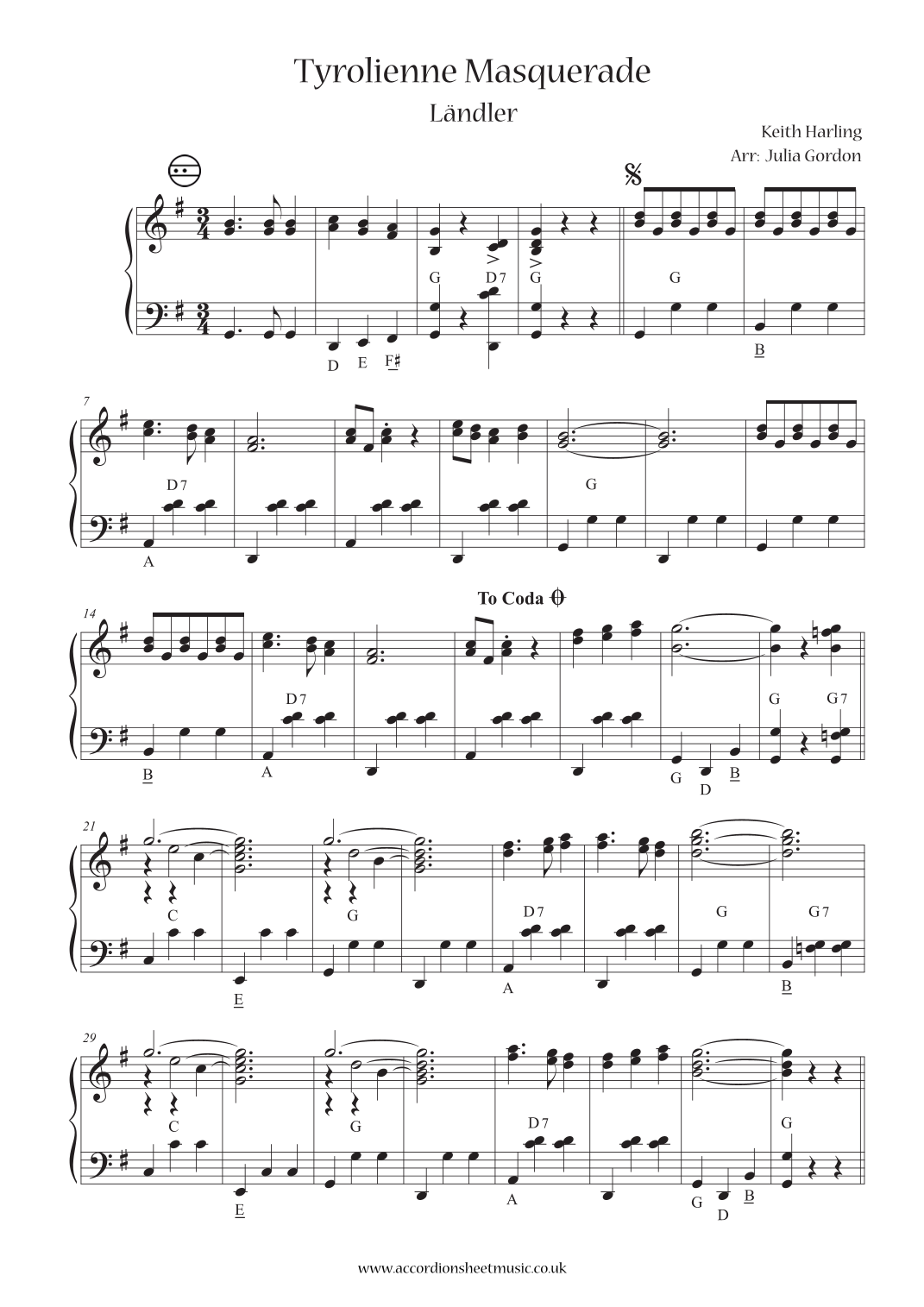 Tyrolienne Masquerade (arr. Julia Gordon) by Keith Harling Sheet Music ...