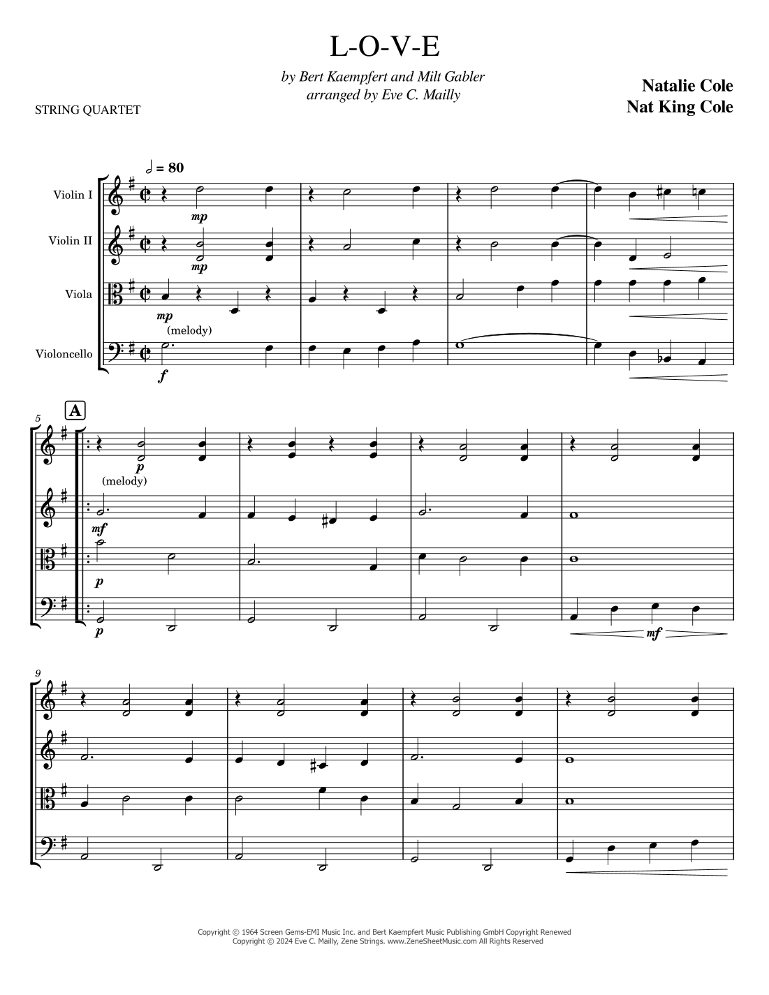 L-o-v-e (arr. Eve C. Mailly - Zene Strings) by Natalie Cole Sheet Music ...