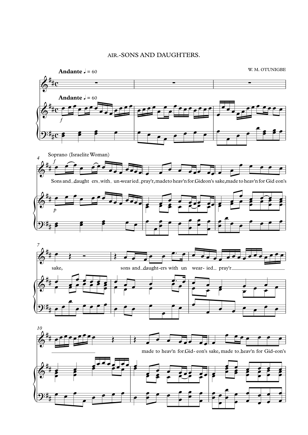 SONS AND DAUGHTERS par Wilfred Morris Otunigbe Partitions pour Piano et ...