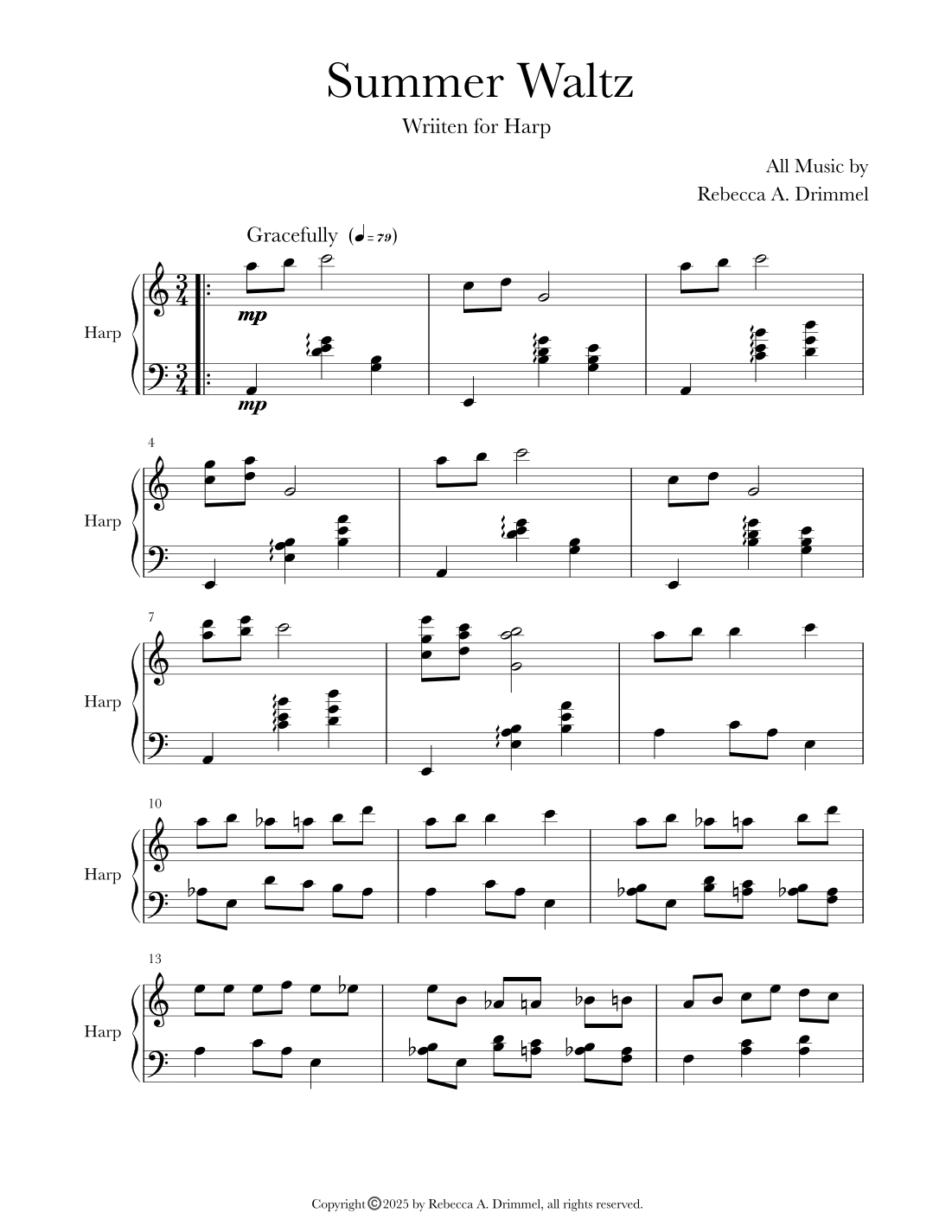 Summer waltz von Rebecca A. Drimmel Noten zum Harfe bei Sheet Music Direct