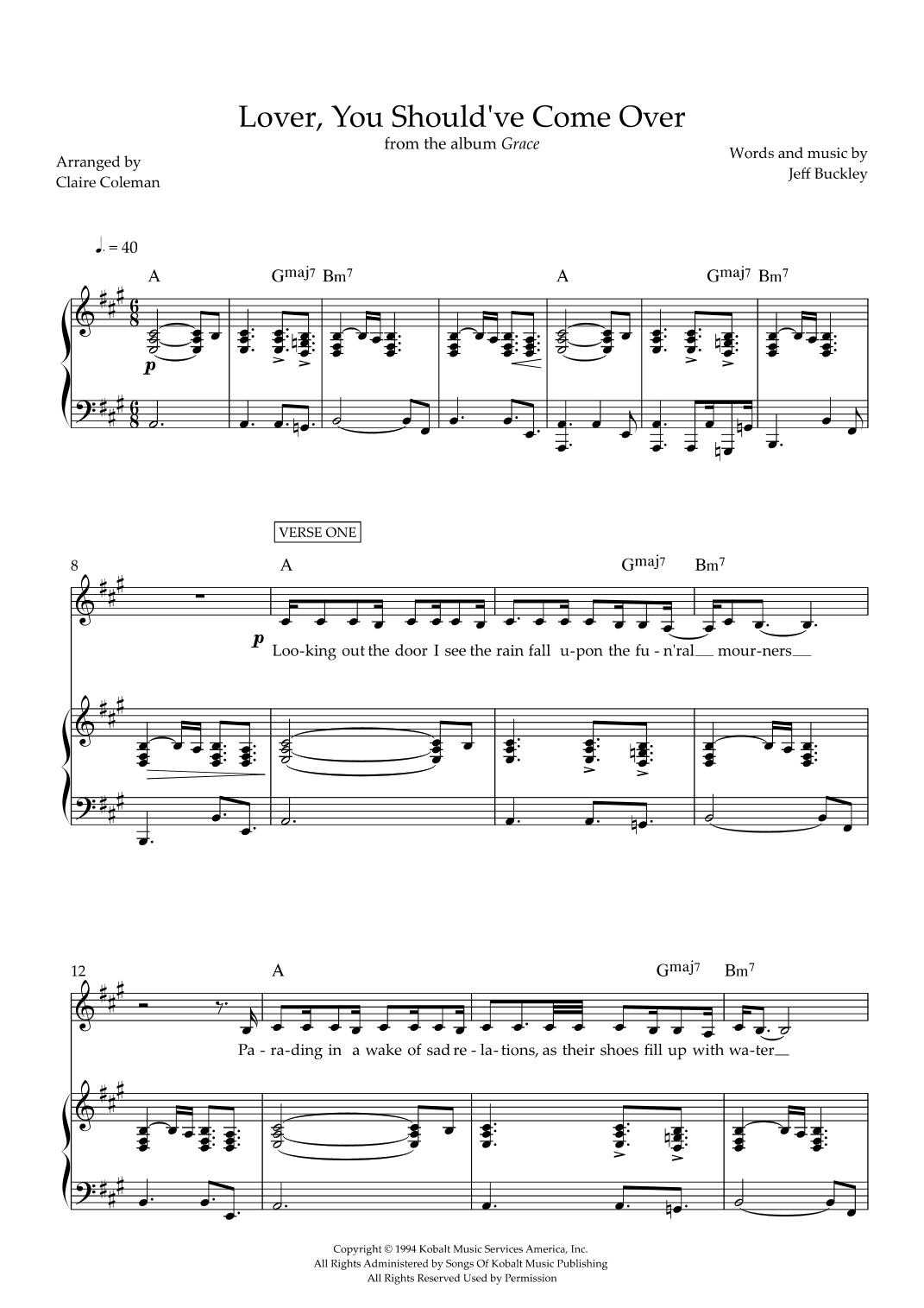 Lover, You Should've Come Over (arr. Claire Coleman) by Jeff Buckley ...