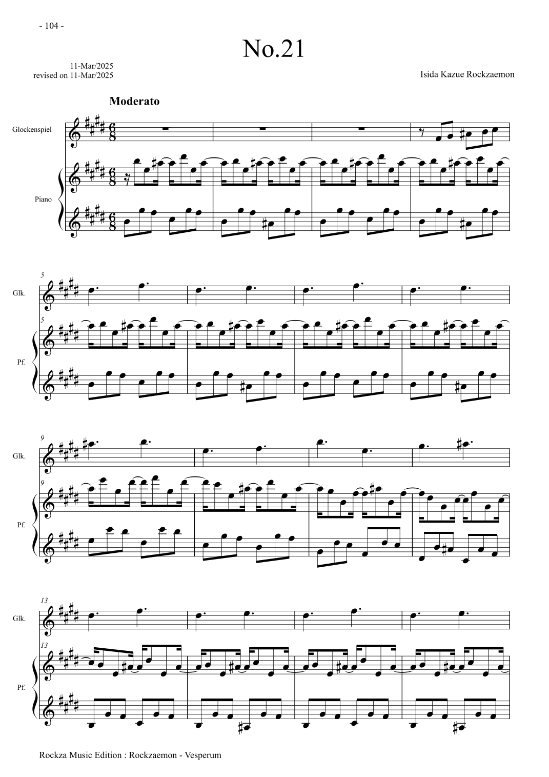 Prelude for Glockenspiel and Piano, "Vesperum" No.21 by Isida Kazue ...