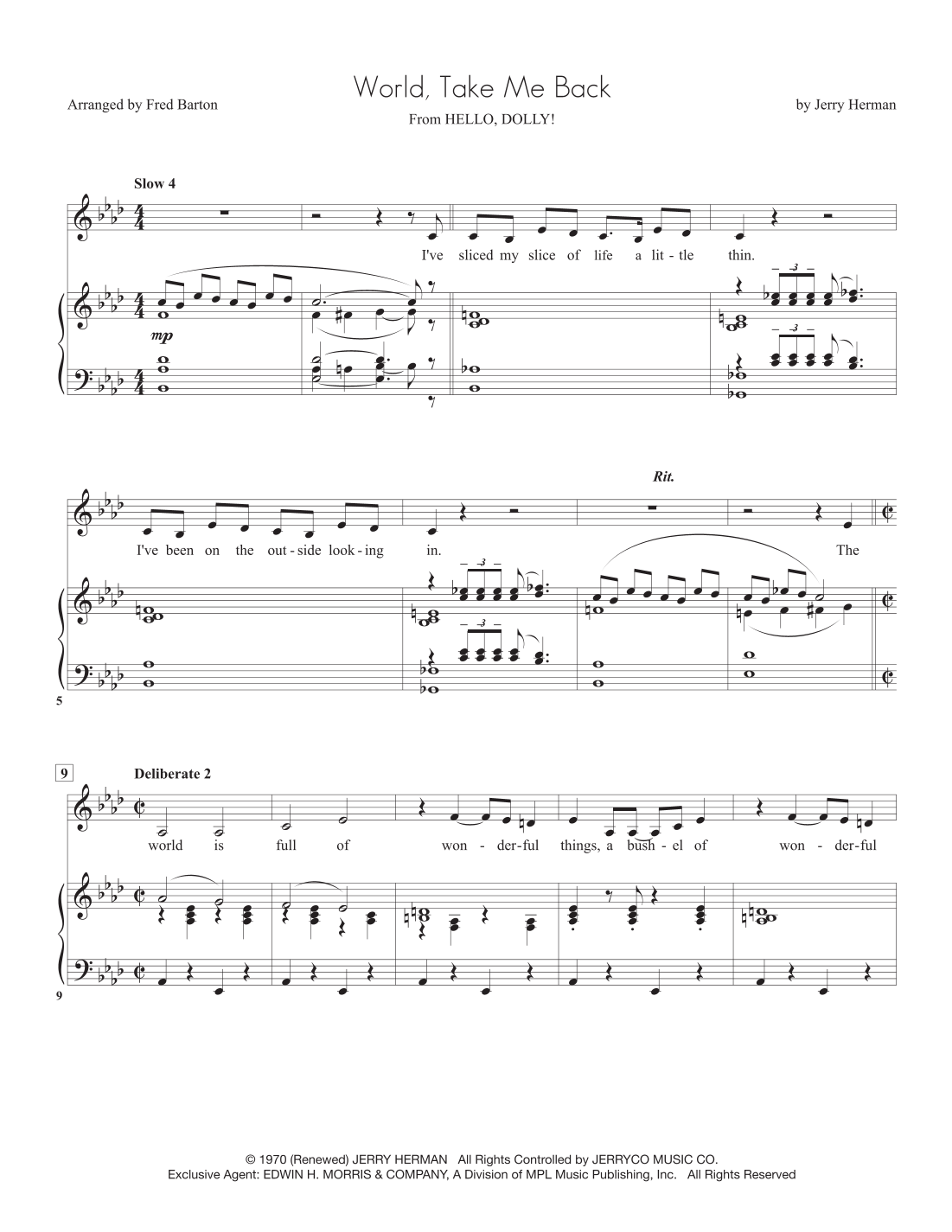 World, Take Me Back (arr. Fred Barton) by Jerry Herman Sheet Music for ...