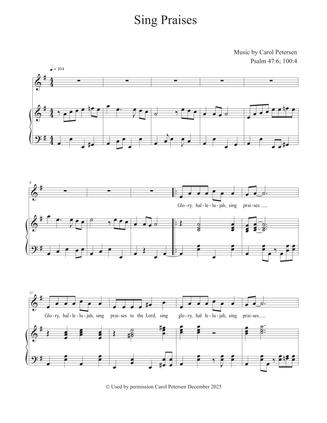 Sing Praises by Carol Petersen Sheet Music for Unison Choir at Sheet ...
