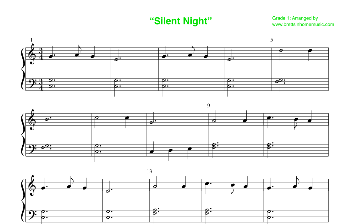 Silent Night (Grade 1) (arr. www.brettsinhomemusic.com) by Traditional ...