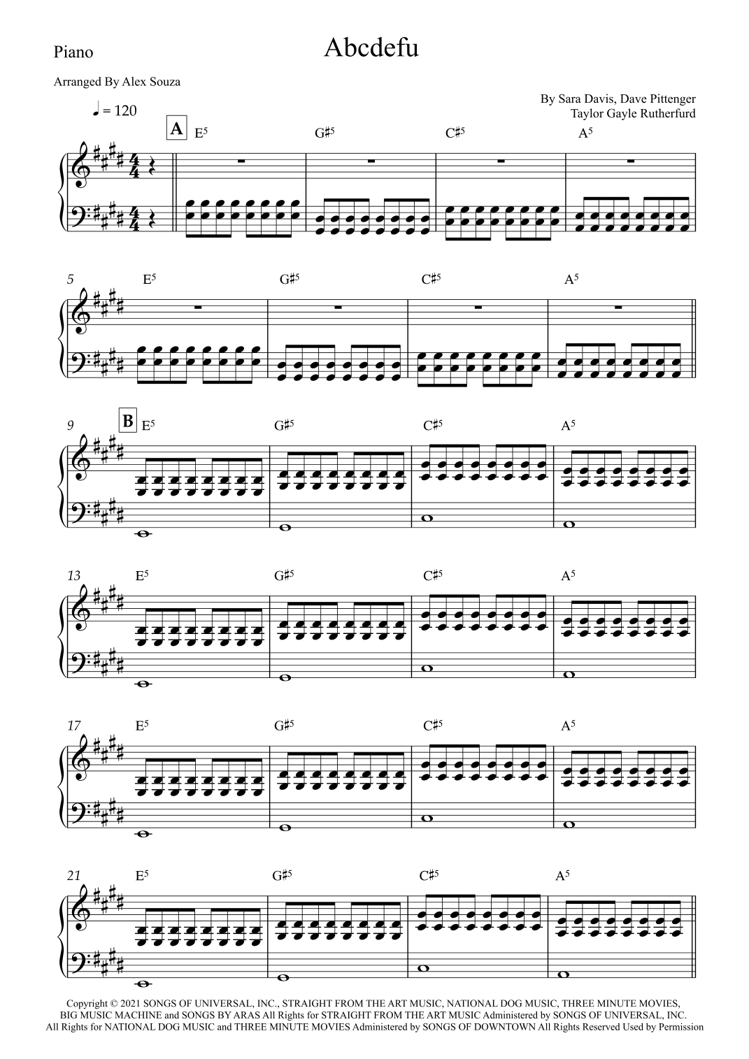 Abcdefu (arr. Alex Souza) by Gayle Sheet Music for Easy Piano at Sheet ...