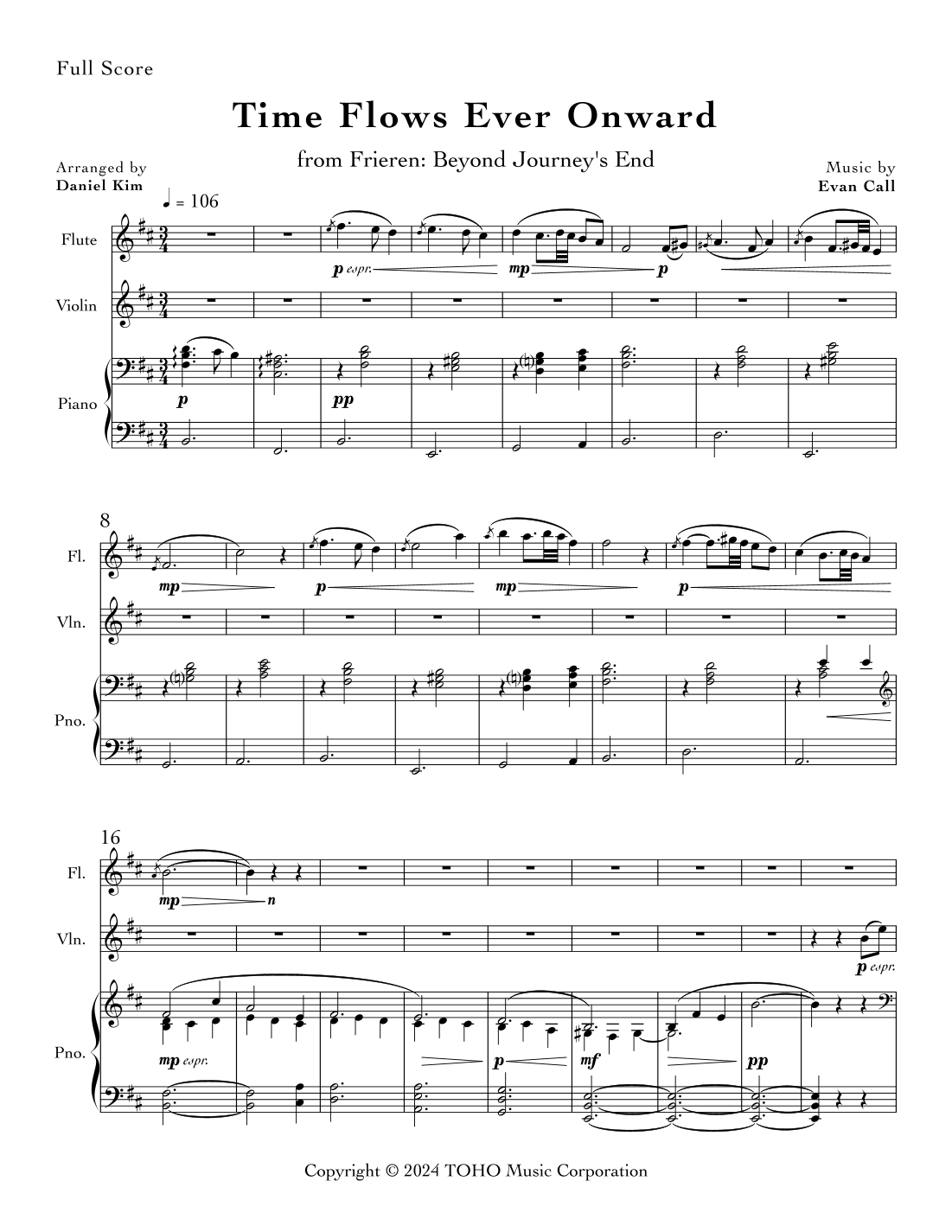 Time Flows Ever Onward (arr. Daniel Kim by Evan Call Sheet Music for ...