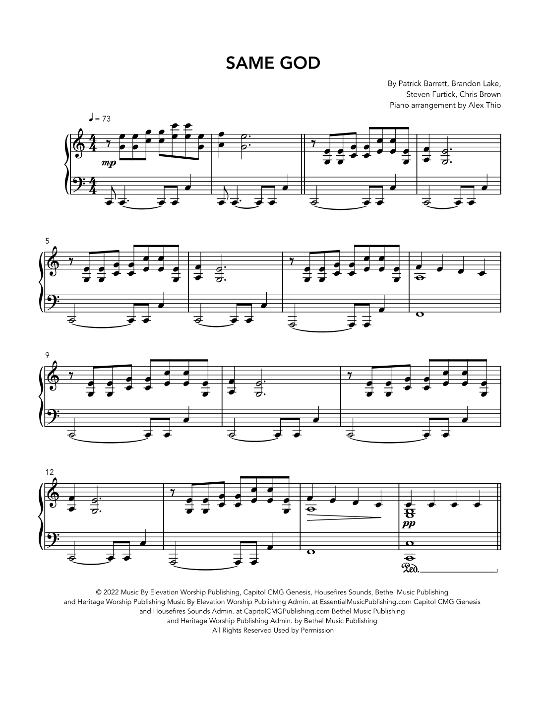 Same God (arr. Alex Thio) by Elevation Worship Sheet Music for Piano ...