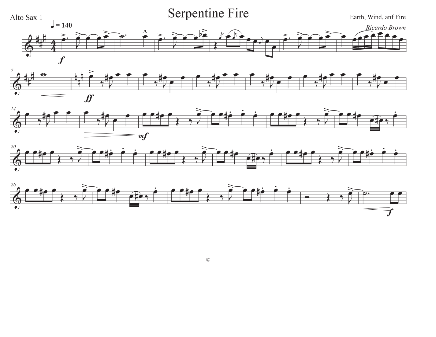 Serpentine Fire (arr. Richard White) by Maurice White Sheet Music for ...