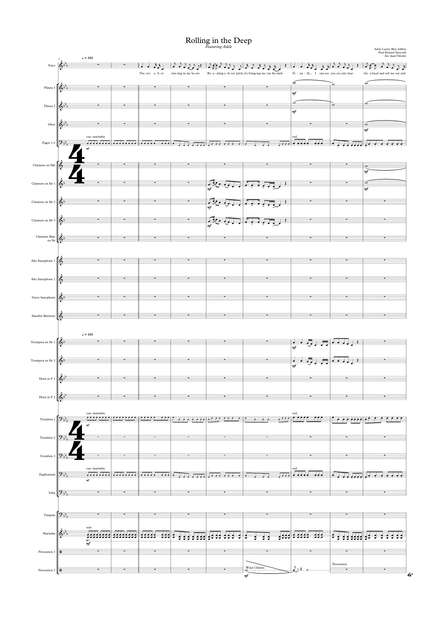 Rolling In The Deep (arr. Juan Villodre) by Adele Sheet Music for ...
