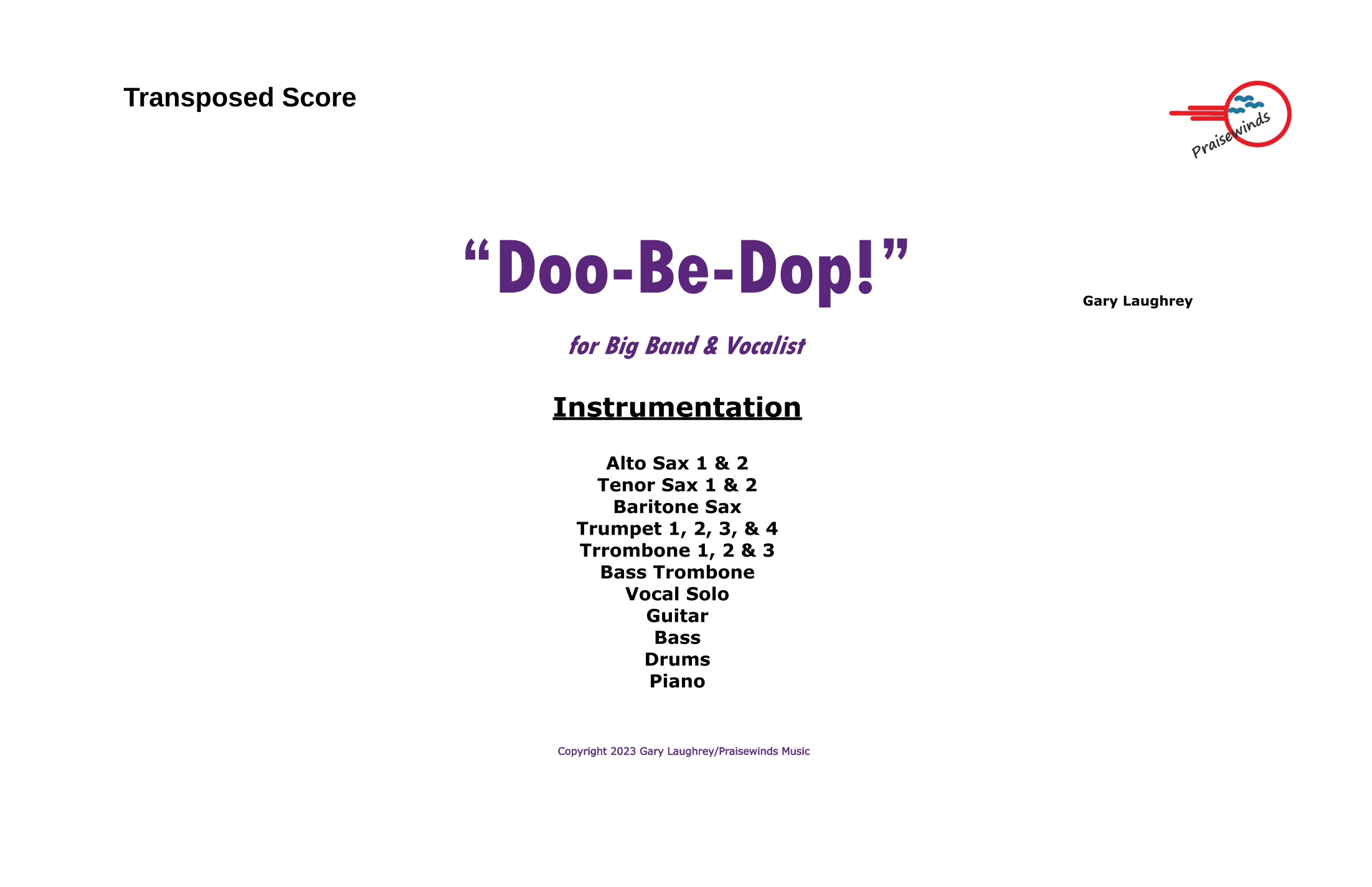 "Doo-Be-Dop!" (for Jazz Band and Vocalist) by Gary Laughrey Sheet Music ...