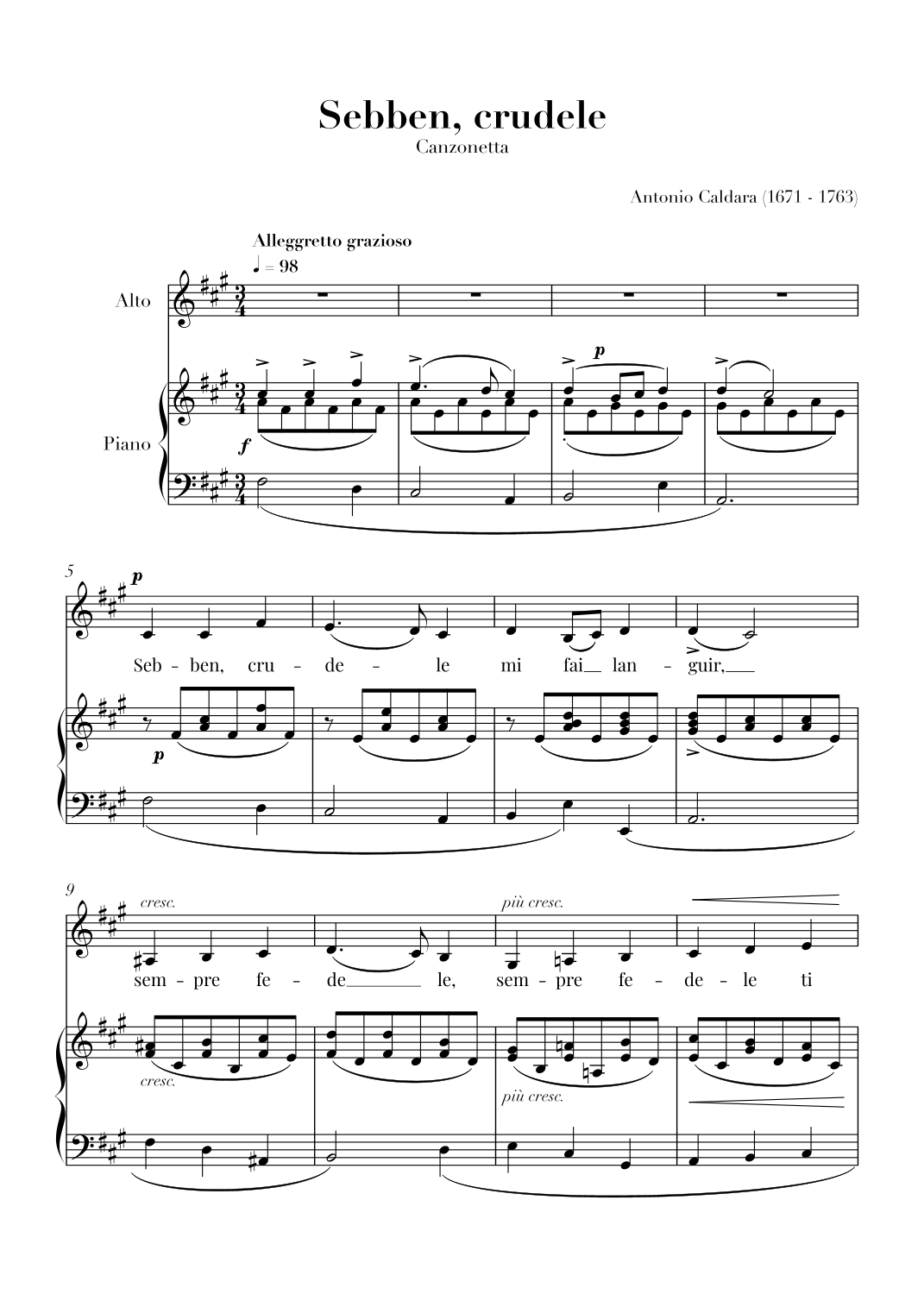 Sebben, crudele - Alto Voice & Piano - F#m (arr. Public Domain) by ...