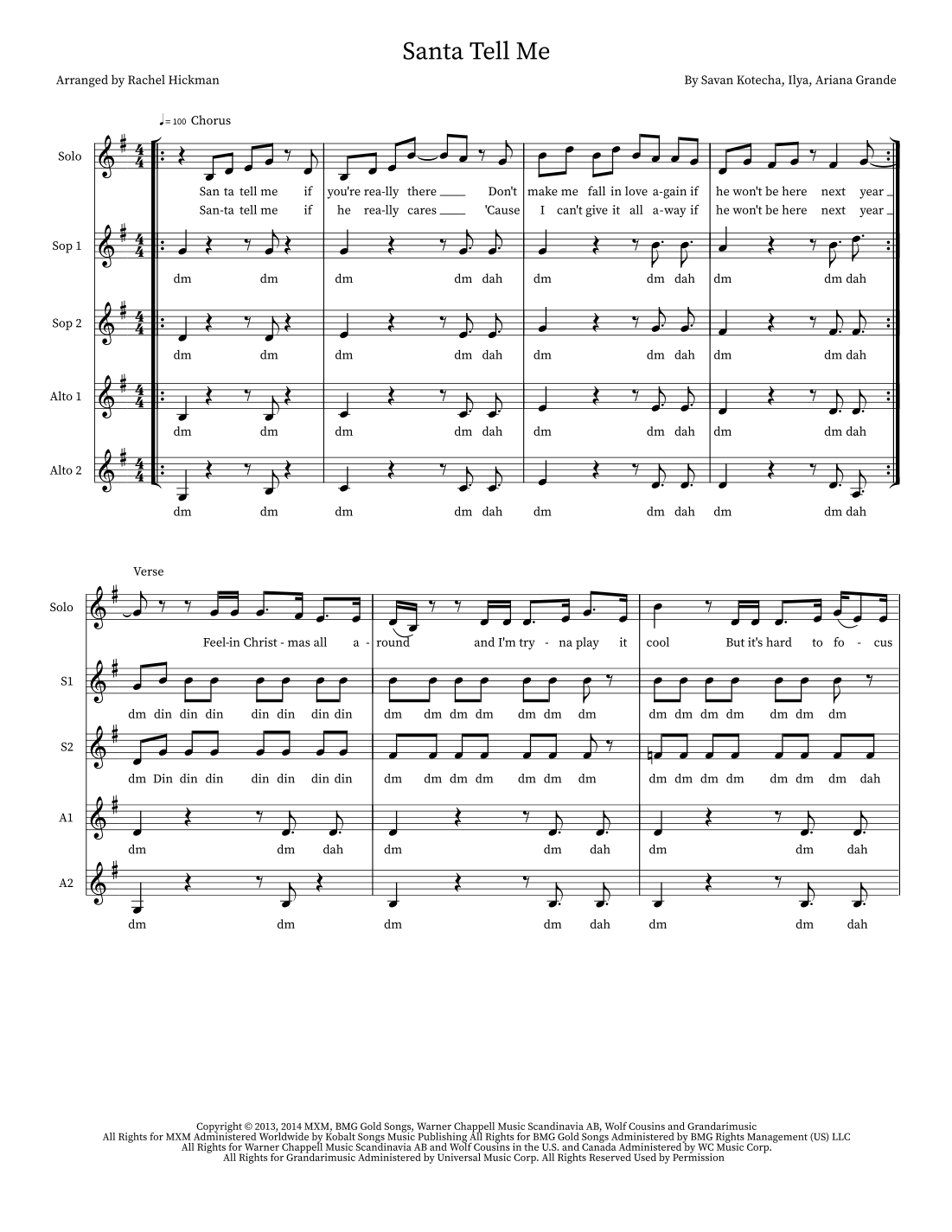 Santa Tell Me (arr. Rachel Hickman) by Ariana Grande Sheet Music for ...