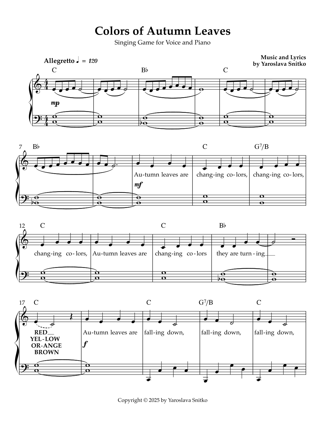 Colors of Autumn Leaves by Yaroslava Snitko Sheet Music for Piano ...