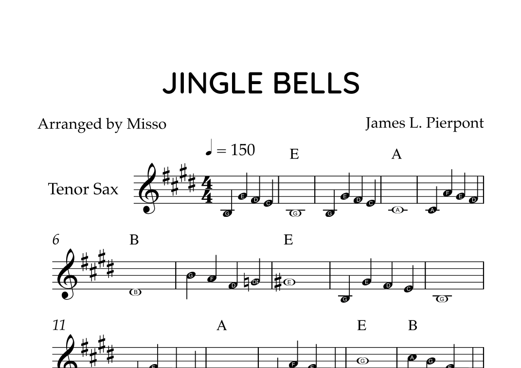 Jingle Bells - Tenor Sax in D Major (Beginner With Letter Names) (arr ...