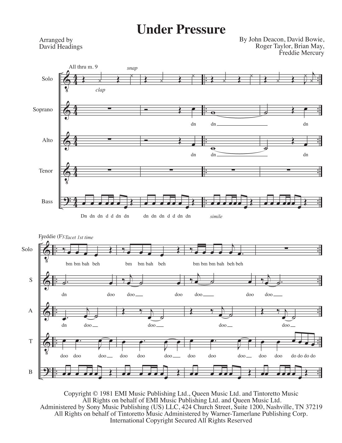 Under Pressure (arr. David Headings) par David Bowie Partitions pour ...