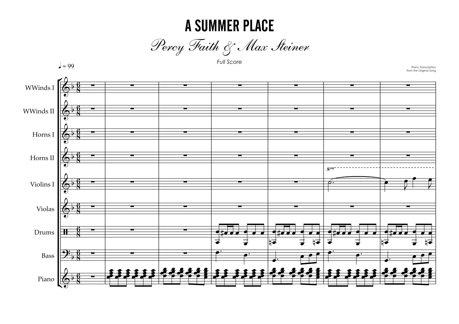 Main Title - Score Only (arr. A Summer Place (Theme)) by Percy Faith ...