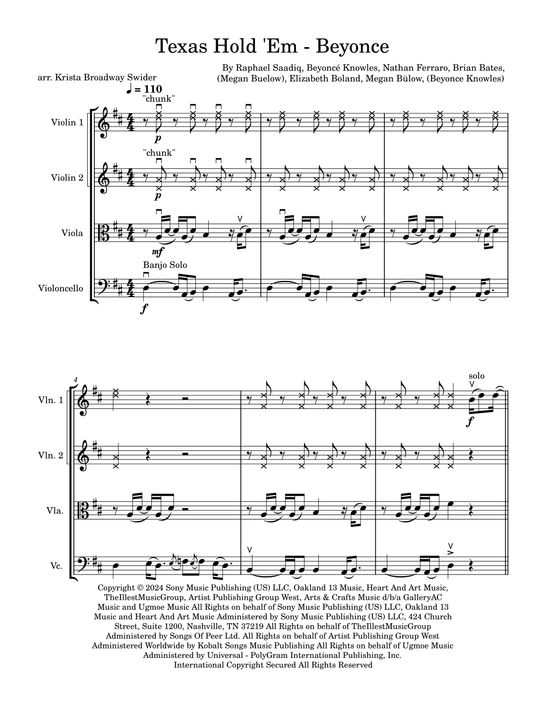 Texas Hold 'em (arr. Krista Broadway Swider) by Beyoncé Sheet Music for ...