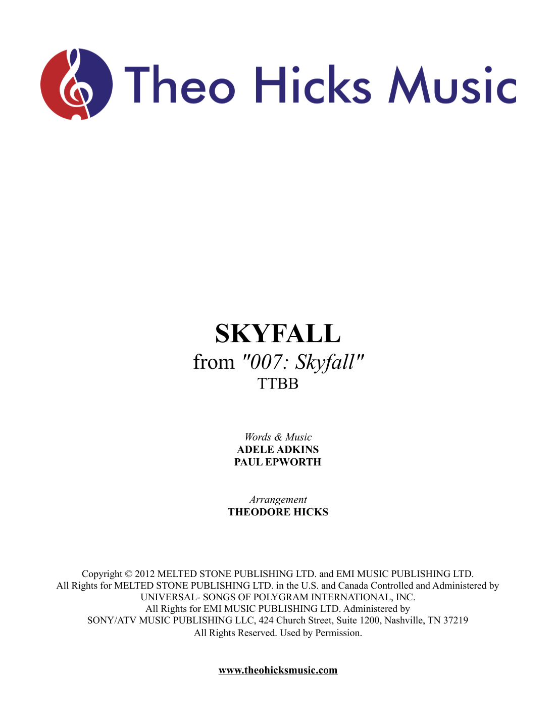 Skyfall (arr. Theodore Hicks) by Adele Sheet Music for TTBB Choir at ...