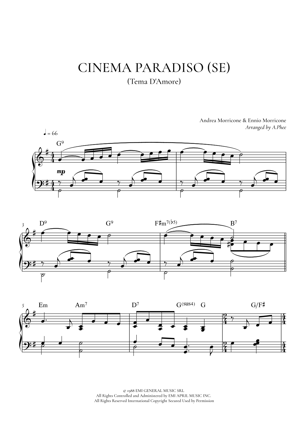 Love Theme (Tema D'amore) (arr. Phee) by Andrea Morricone Sheet Music ...