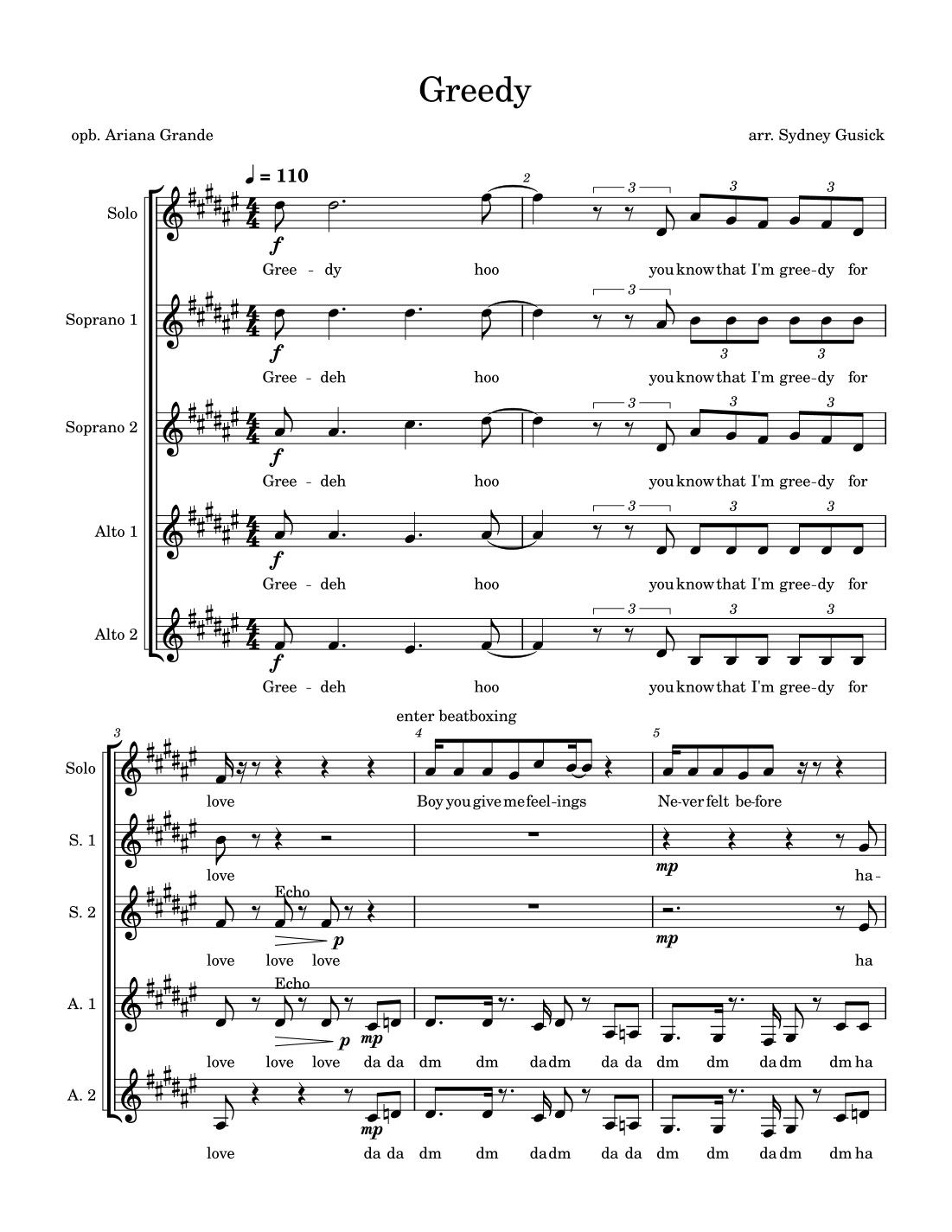 Greedy (arr. Sydney Gusick by Ariana Grande Sheet Music for SSAA Choir ...