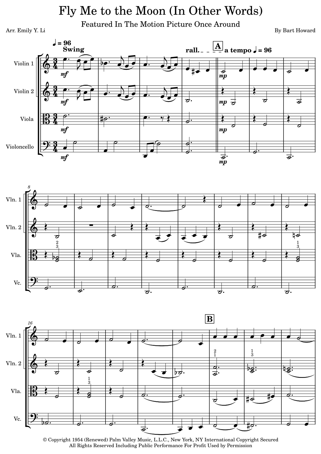 Fly Me To The Moon (In Other Words) (arr. Emily Y. Li) by Tony Bennett ...