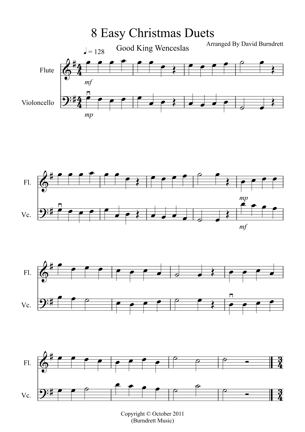 8 Easy Christmas Duets for Flute and Cello (arr. David Burndrett) by ...