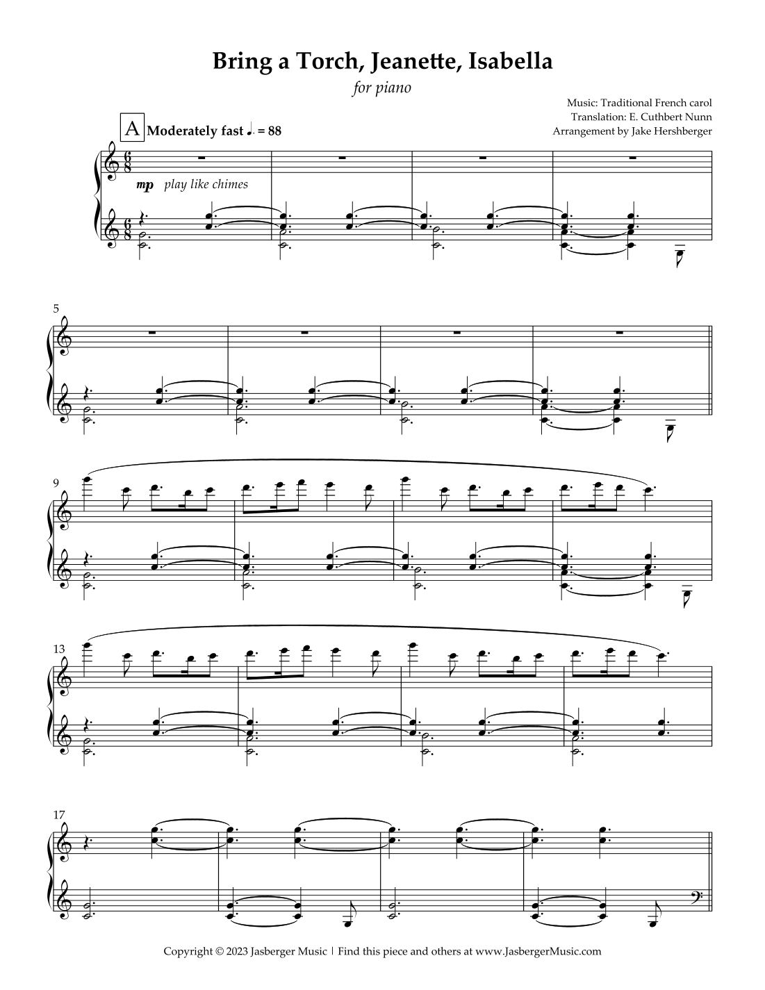 Bring a Torch, Jeanette, Isabella Piano Solo (arr. Jake Hershberger) by ...