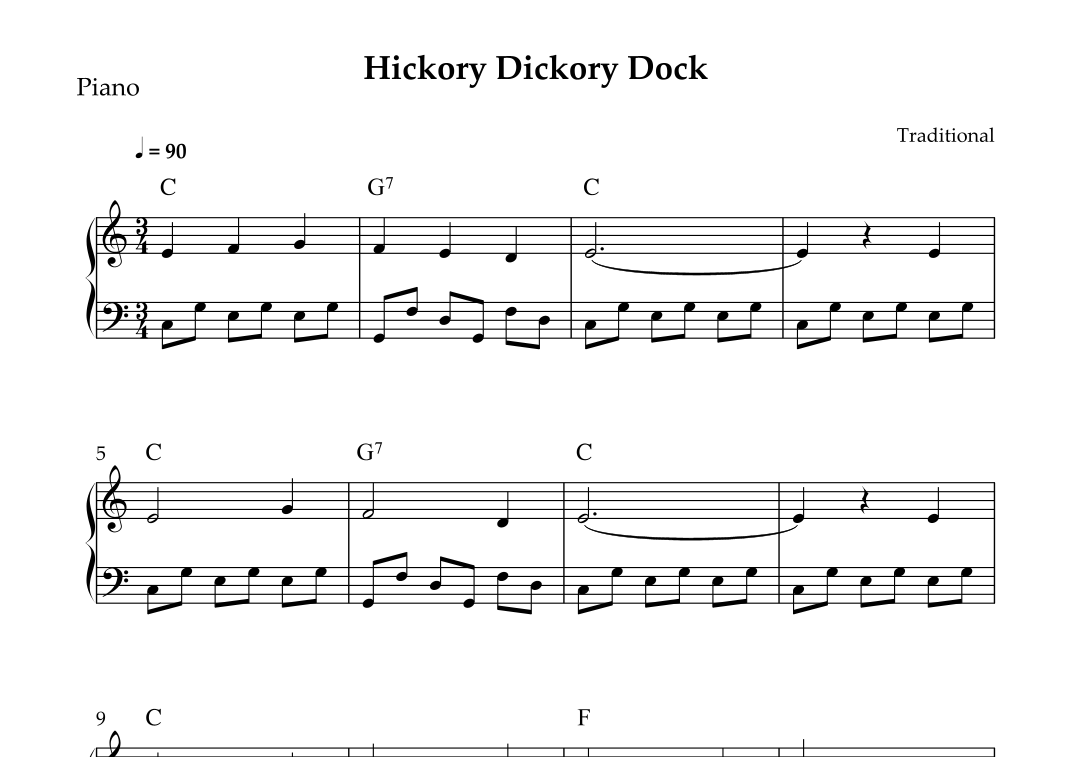 Hickory Dickory Dock (arr. Wesley S. SIlva) by Traditional Sheet Music ...