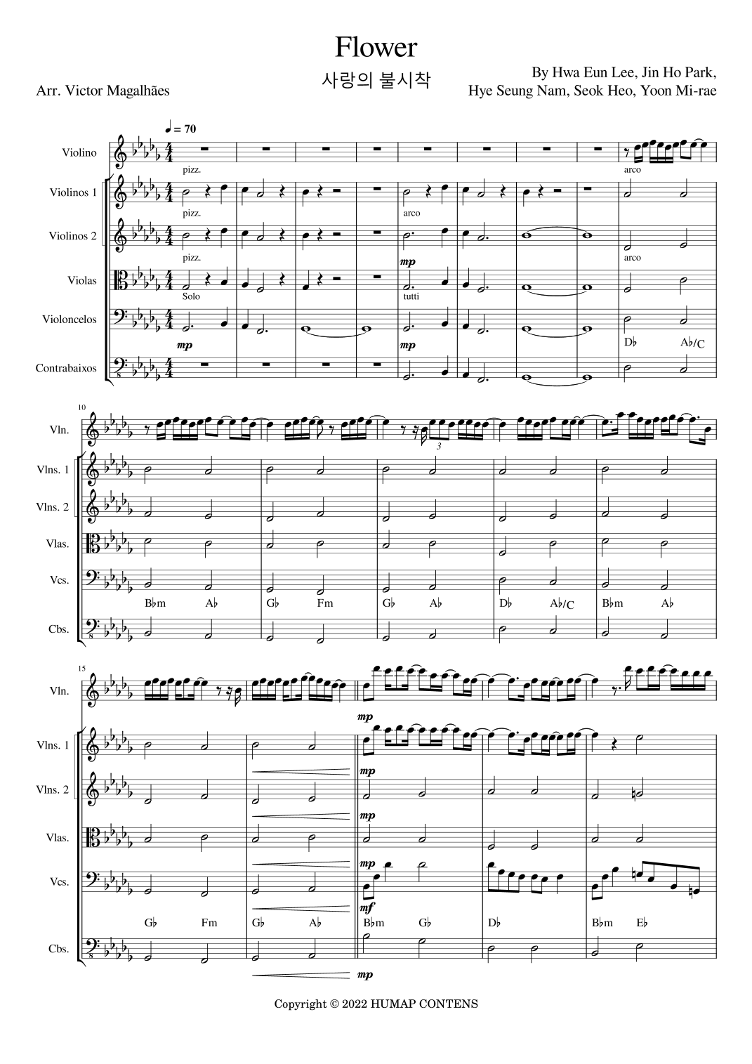 Flower (arr. Victor Magalhães) par Yoon Mi Rae Partitions pour ...