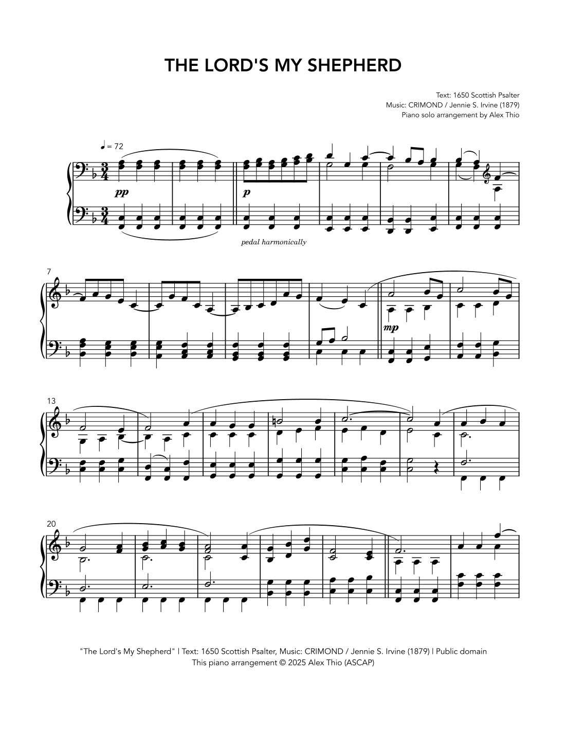 The Lord's My Shepherd - Piano Solo (arr. Alex Thio) by Alex Thio Sheet ...