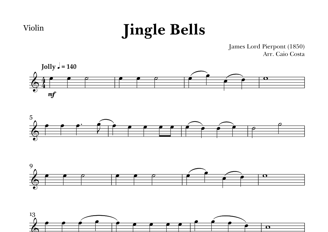 Jingle Bells Easy for Solo Violin (arr. Caio Costa) by Traditional ...