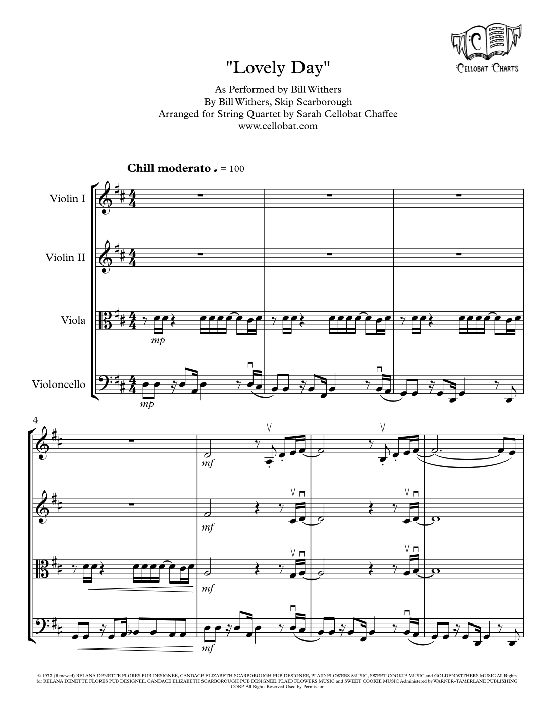 Lovely Day (arr. Sarah Cellobat Chaffee) by Bill Withers Sheet Music ...