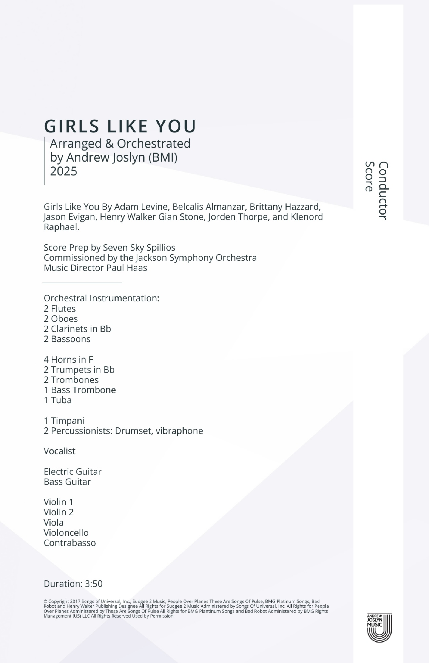 Girls Like You (arr. Andrew Joslyn) by Maroon 5 Sheet Music for Full ...