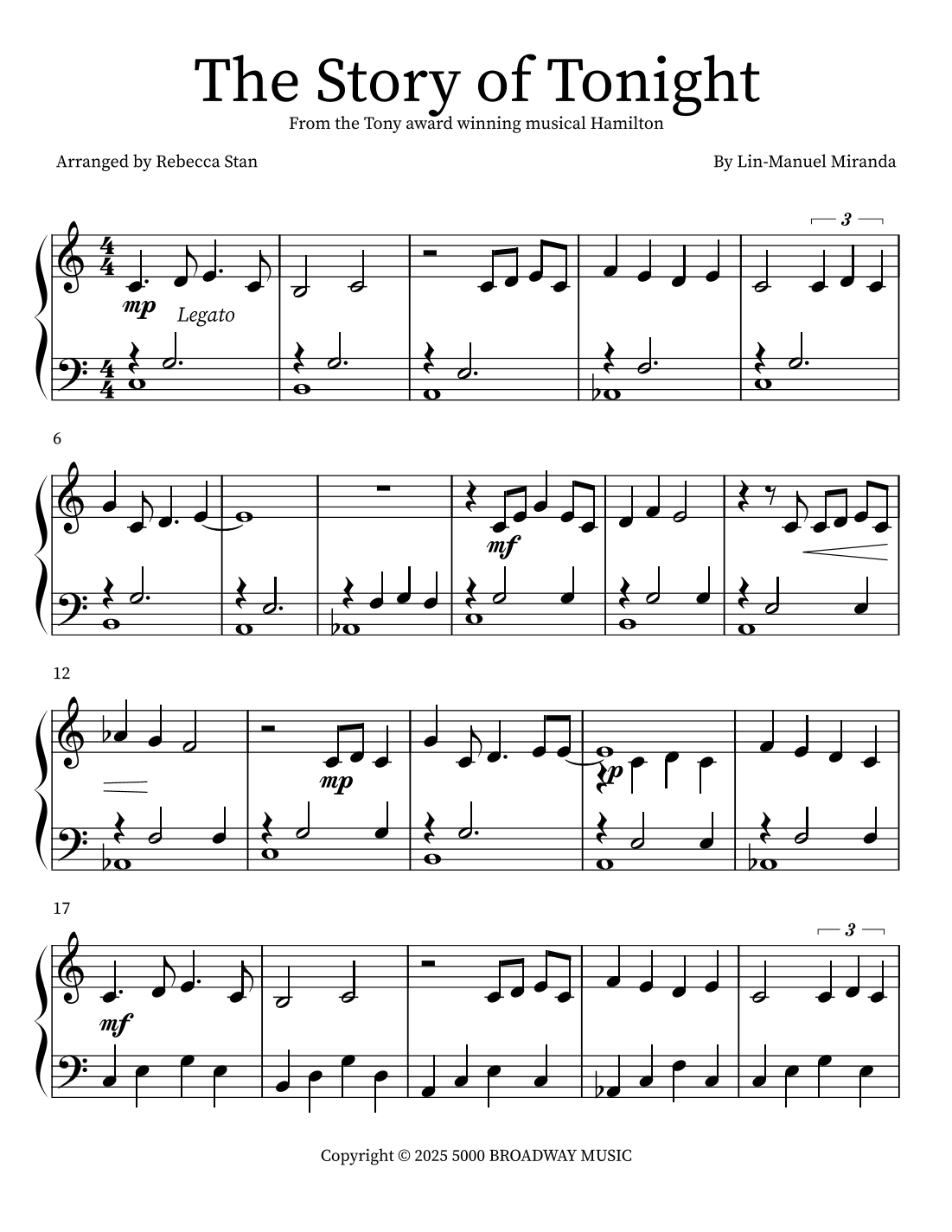 The Story Of Tonight (arr. Rebecca Stan) by Lin-Manuel Miranda Sheet ...
