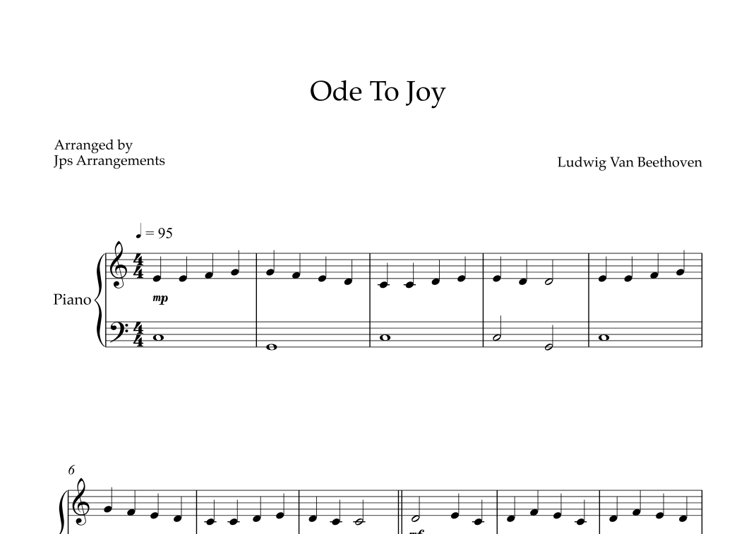 Ode to joy - beginner piano in C (arr. Jps Arrangements) by Ludwig Van ...